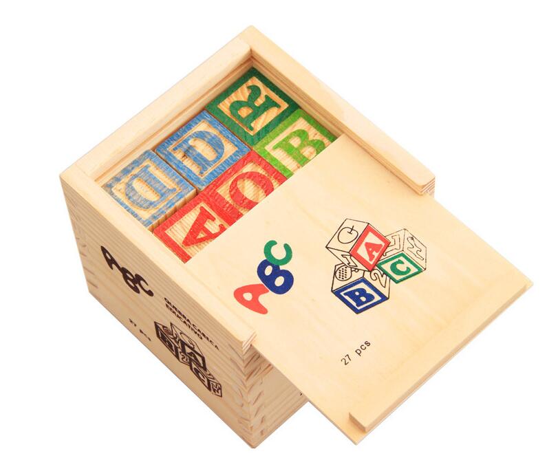 Wooden Alphabet Blocks (27 Pieces) - Biblu box