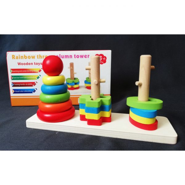 Wooden Rainbow Three Column Tower - Biblu box