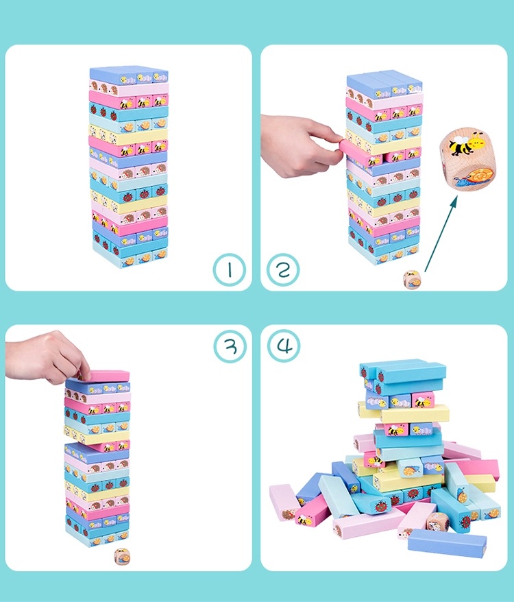 Wooden Animal Jenga Blocks - Biblu box