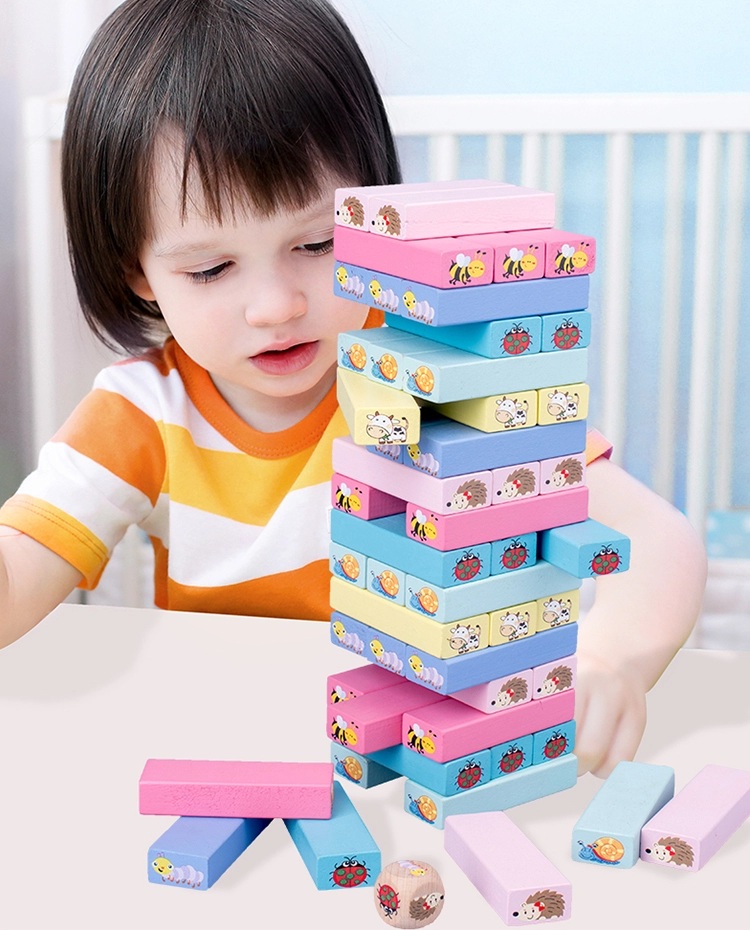 Wooden Animal Jenga Blocks - Biblu box