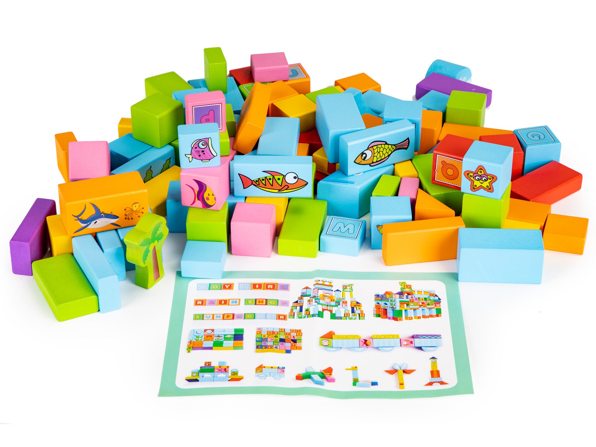 100 Pcs - Wooden Ocean Building Blocks - Biblu box