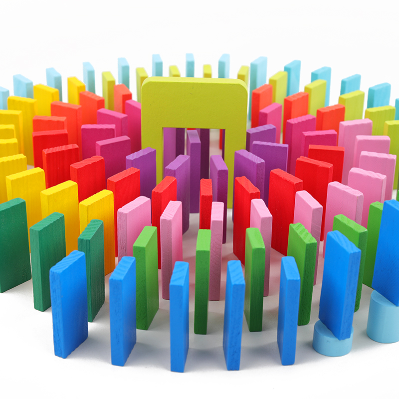 Colourful Wooden 120 Pcs Domino Blocks - Biblu box