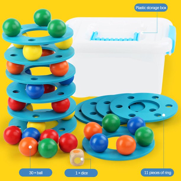 Wooden Rainbow Ball Tower Collapse Game - Biblu box