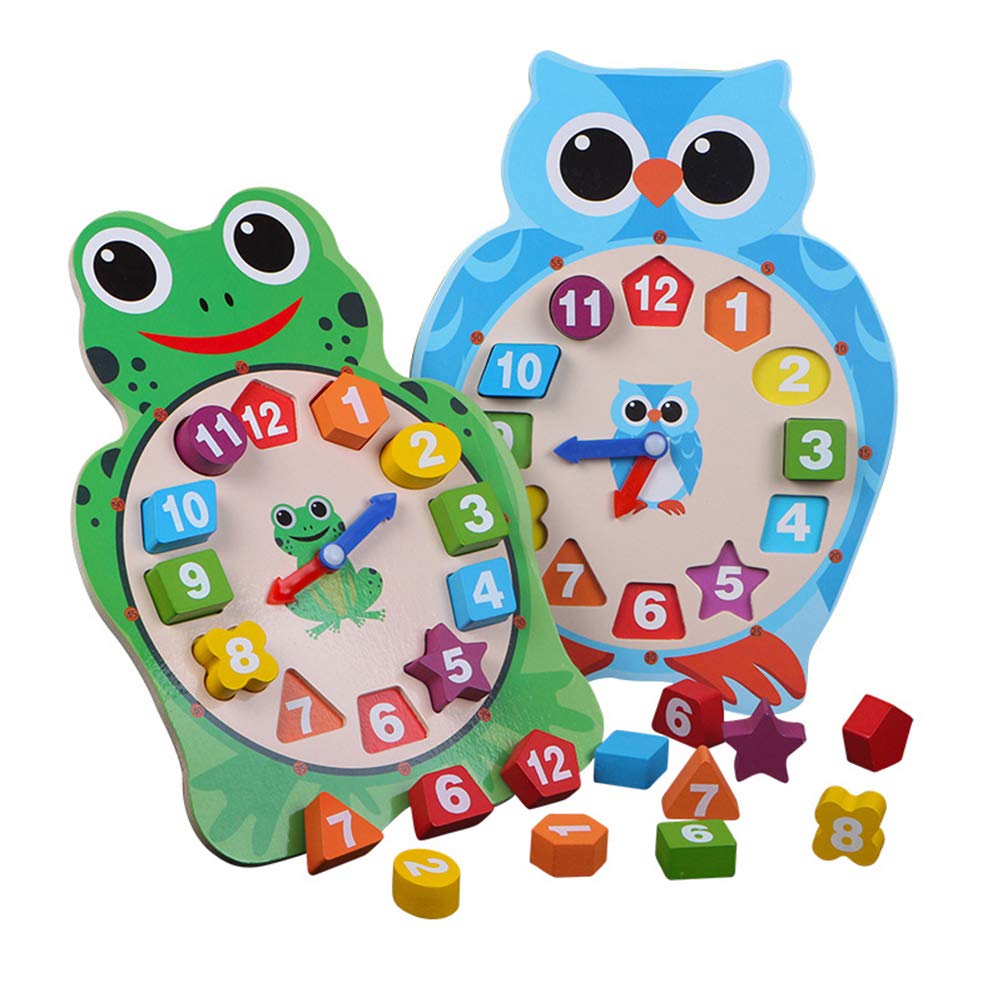 Wooden Shape Sorting Clock - Frog - Biblu box