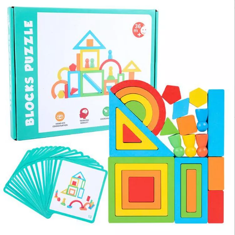 Wooden Rainbow Building Blocks - Biblu box