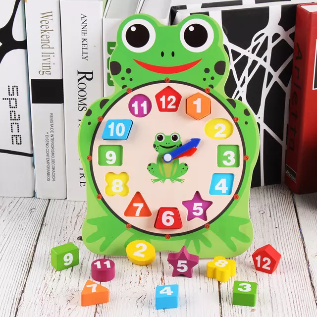 Wooden Shape Sorting Clock - Frog - Biblu box