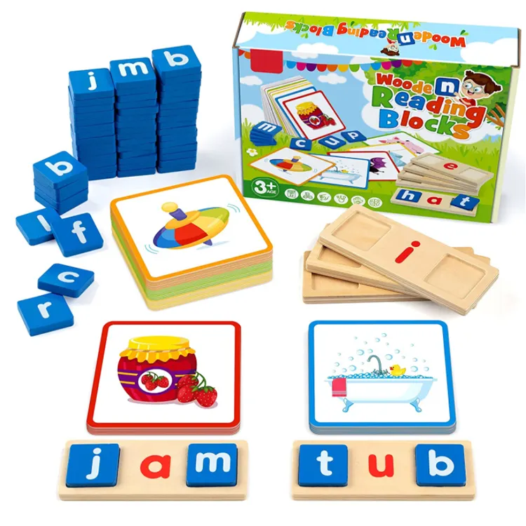 Wooden CVC Reading Blocks - Biblu box