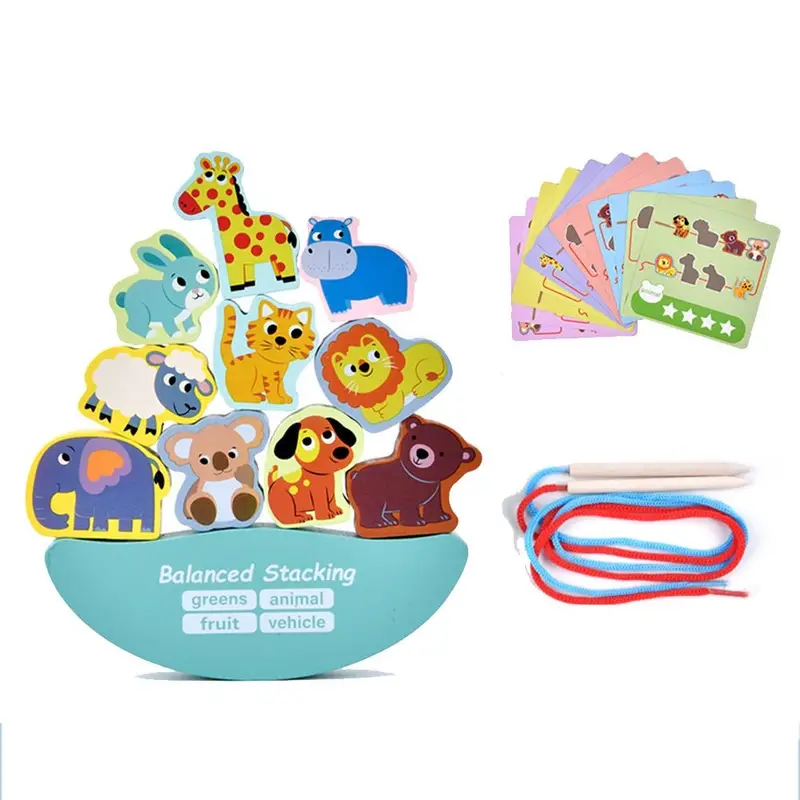 Wooden Animal Stacking Blocks - Biblu box